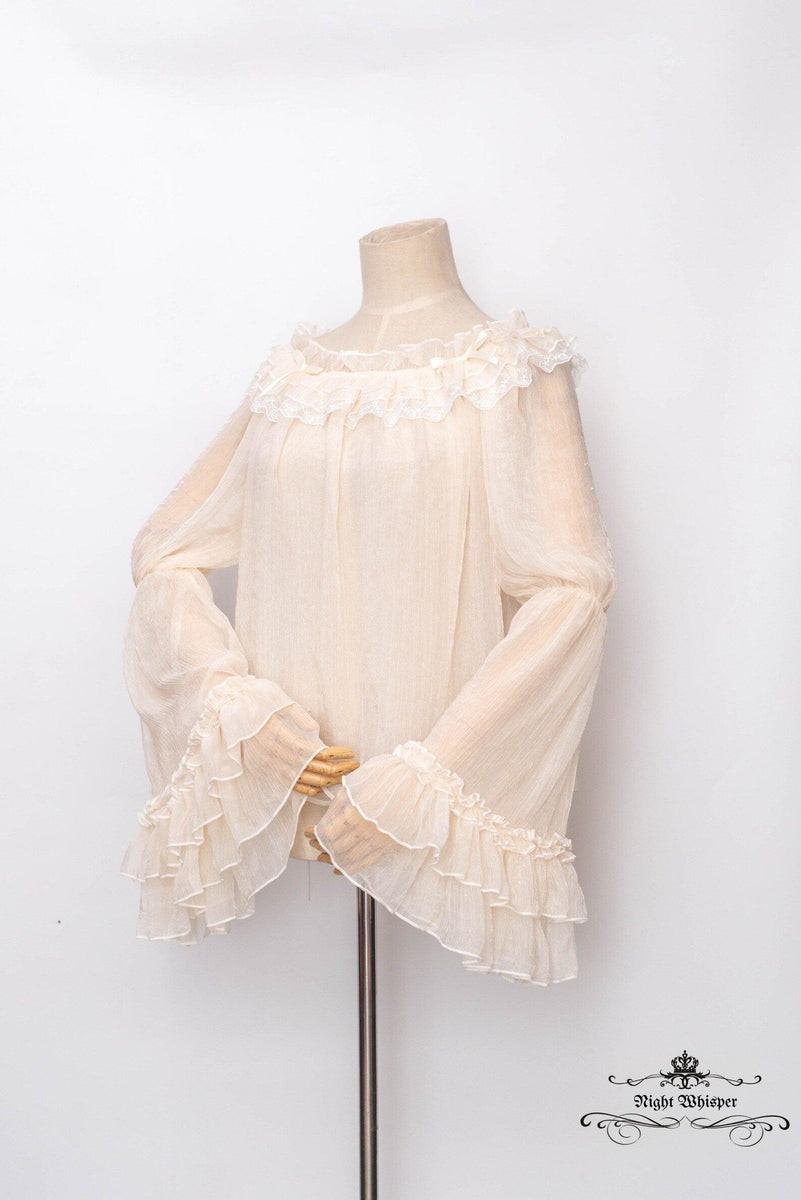 Color Cream Tiered Blouse, S-7XL, Night Whisper
